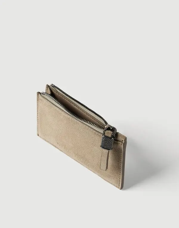 Brunello Cucinelli Suede Zip Card Holder