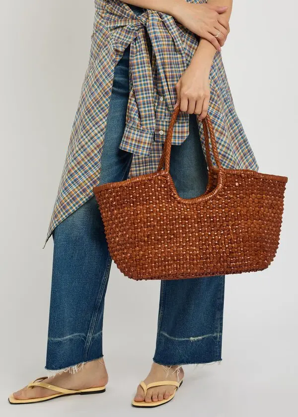 Dragon Diffusion Nantucket Cactus Woven Leather Tote Bag