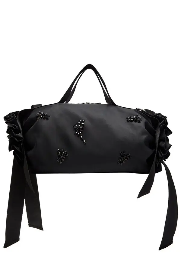 Simone Rocha Double Ribbon Rosette Nylon Top Handle Bag - Black