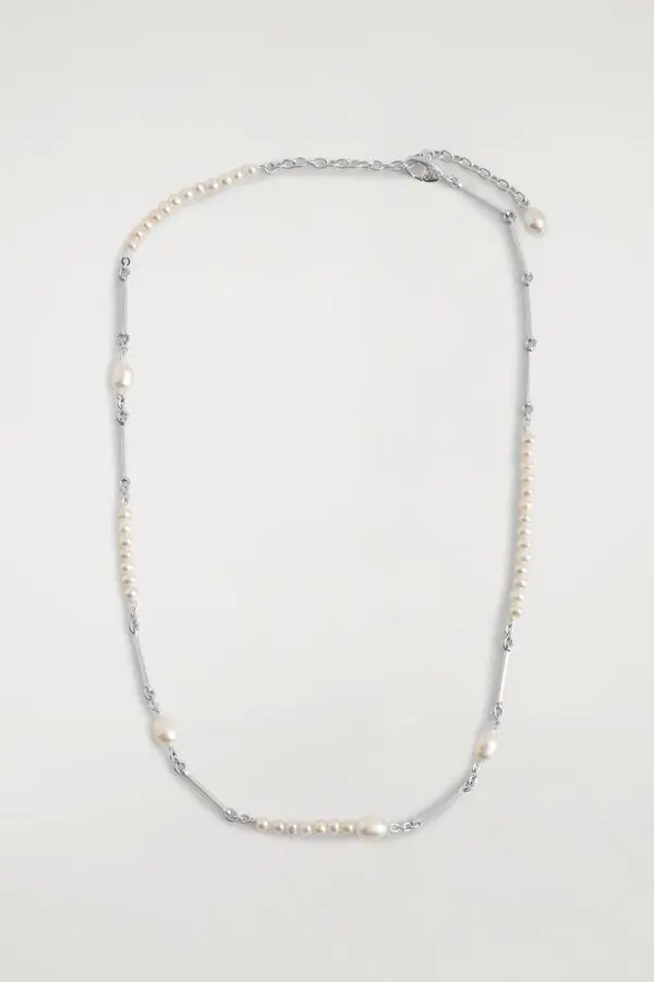 Cos Asymmetric Freshwater Pearl Necklace - Silver-colored