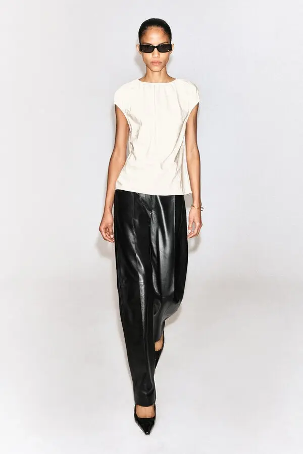 Cos Gathered Crinkled-satin Top - White