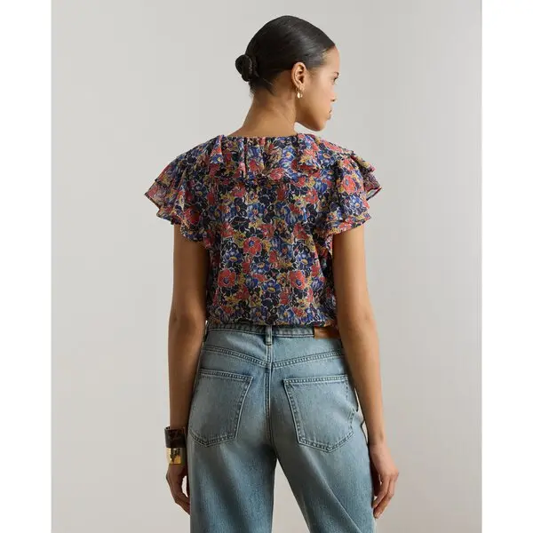Ralph Lauren Floral Ruffle-trim Georgette Blouse