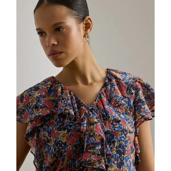Ralph Lauren Floral Ruffle-trim Georgette Blouse