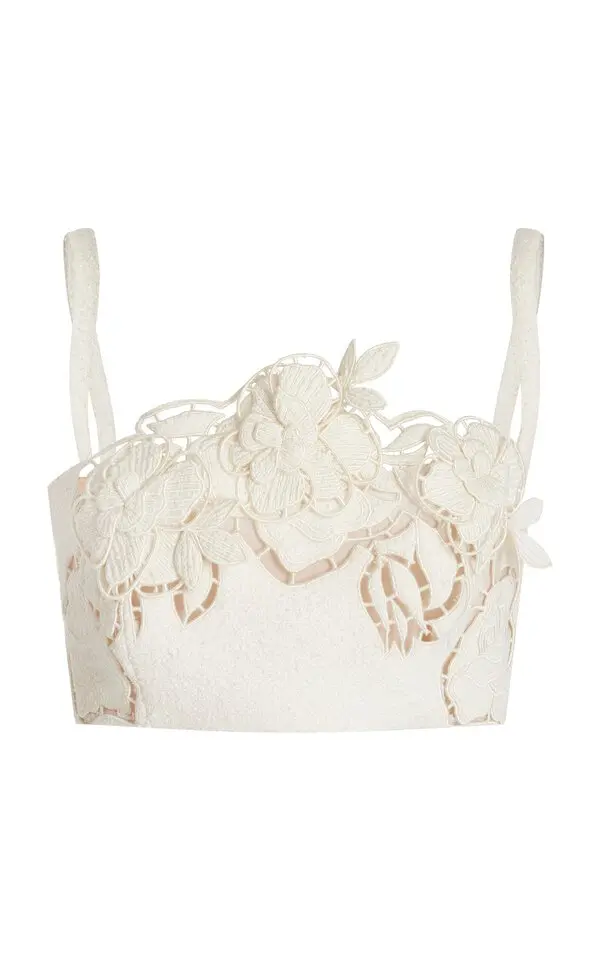 Oscar De La Renta Floral Lace Cropped Top