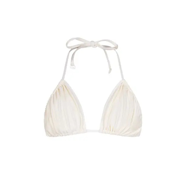 THAYNNE SWIMWEAR Trancoso Ruched Triangle Bikini Top In Cream Pearl