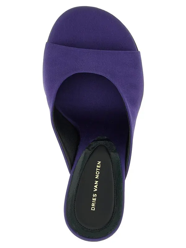 Dries Van Noten Satin Mules With Plexiglass Wedge Heel - Purple