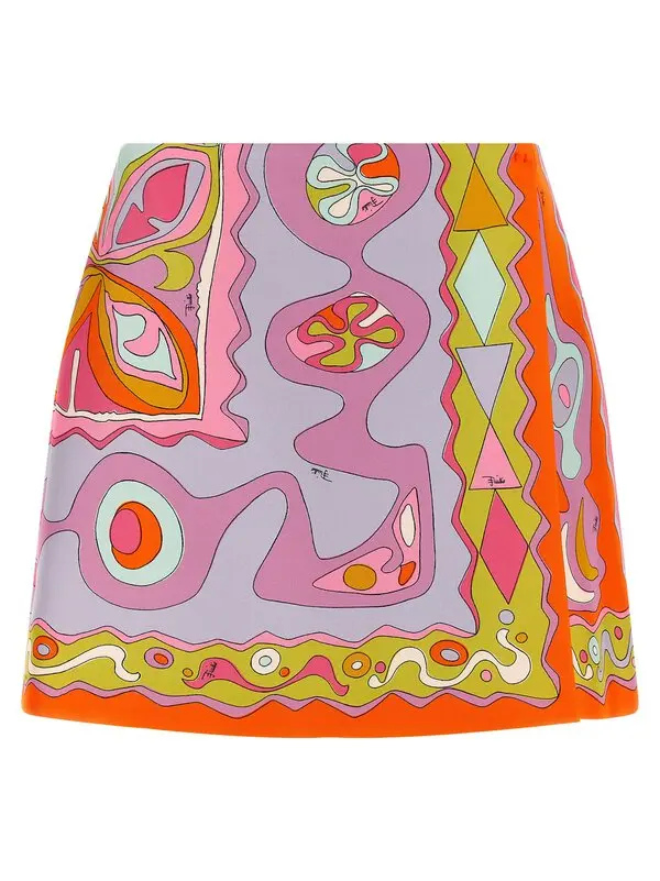 Emilio Pucci Angoli' Print Silk Twill Wrap Miniskirt - Multicolor