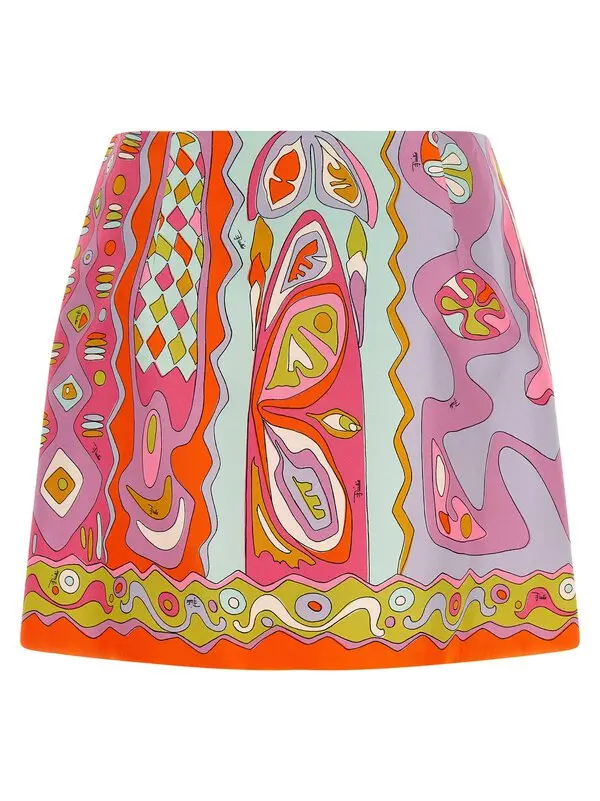 Emilio Pucci Angoli' Print Silk Twill Wrap Miniskirt
