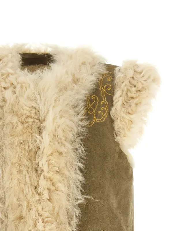 Etro Shearling Vest With Peacock Embroidery