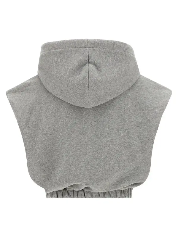 Fendi Essentia Sleeveless Cropped Hoodie Sweatshirt Top - Gray