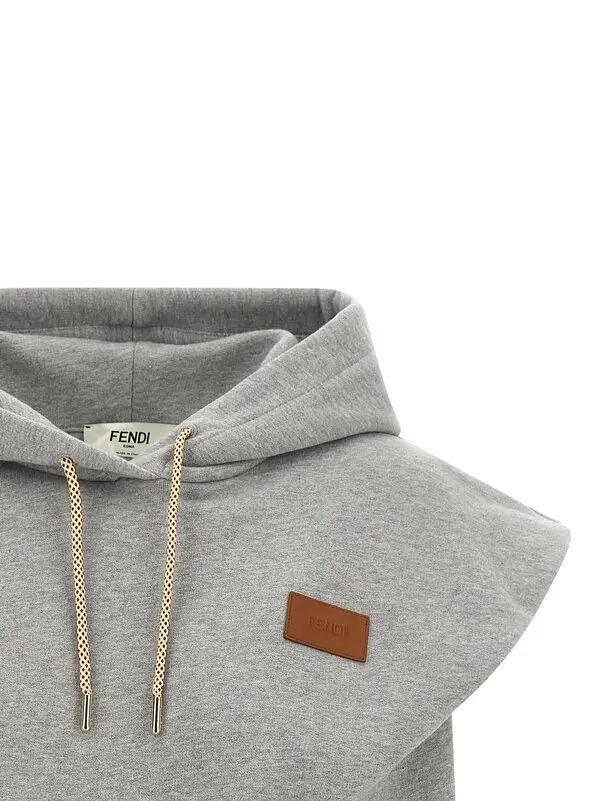 Fendi Essentia Sleeveless Cropped Hoodie Sweatshirt Top - Gray