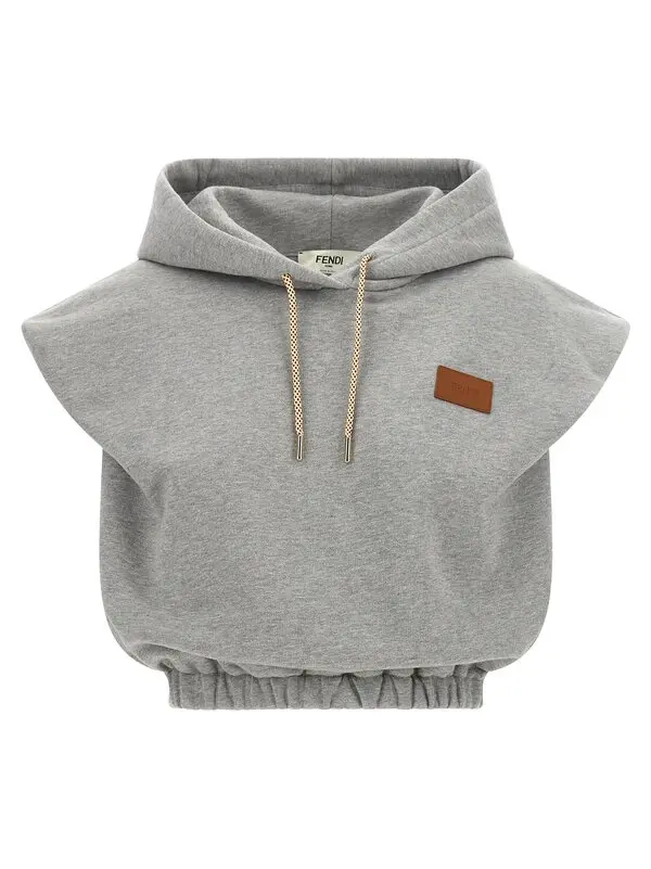Fendi Essentia Sleeveless Cropped Hoodie Sweatshirt Top - Gray