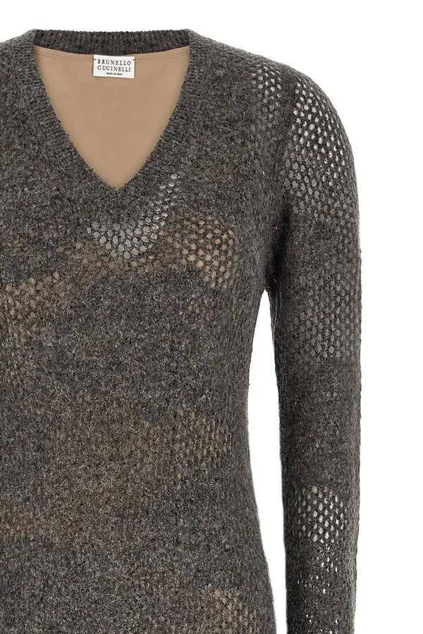 Brunello Cucinelli Long Sleeve Mesh Lace Dress