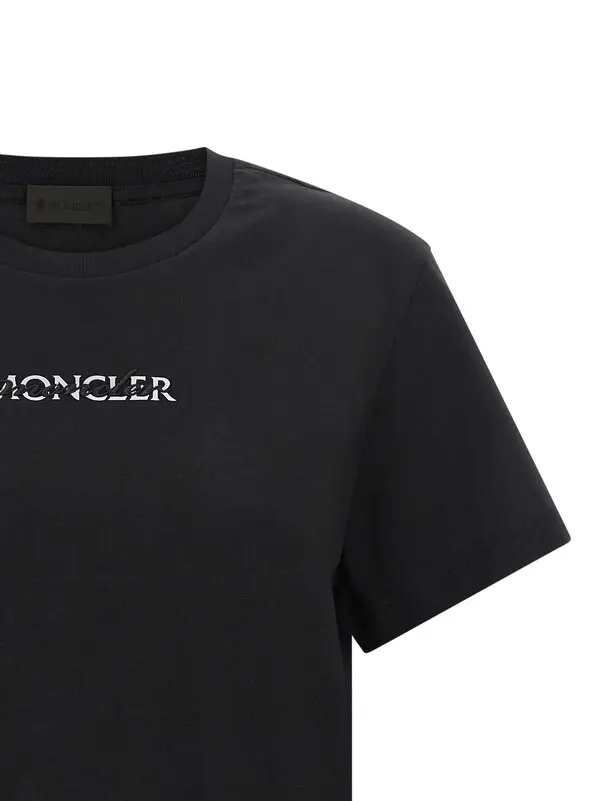 Moncler Logo Embroidery Cotton T-shirt - Black