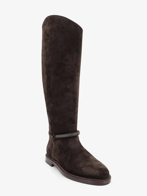 Brunello Cucinelli Precious Strap Suede Boots