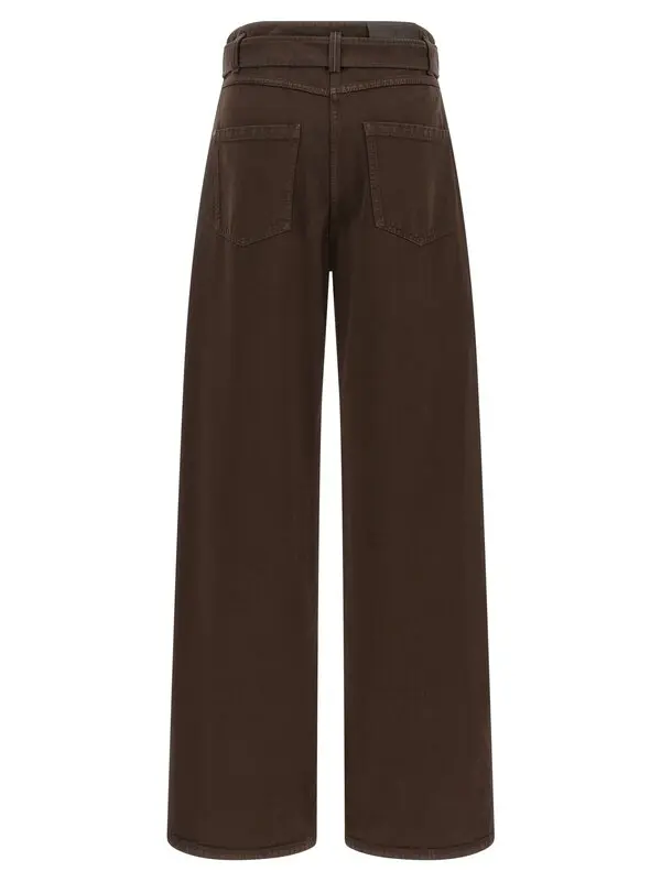 Brunello Cucinelli Wide-leg Belted Jeans In Dark Cotton Canvas - Brown