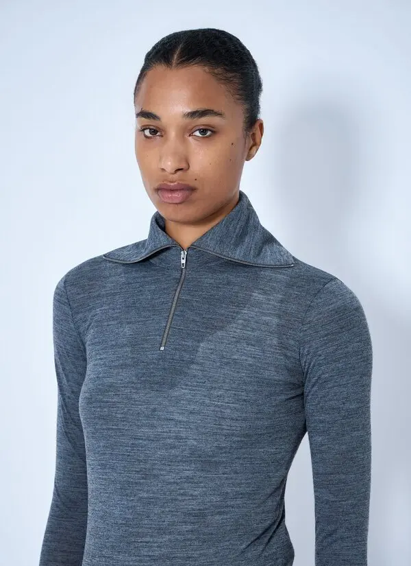 JIL SANDER Quarter-zip Long Sleeve Top - Gray
