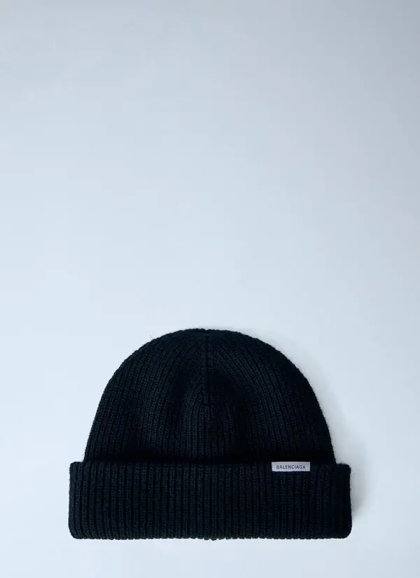 Balenciaga Ribbed Knit Beanie - Black