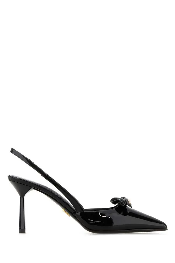 Prada Leather Slingback Pumps With Bow Detail - Black