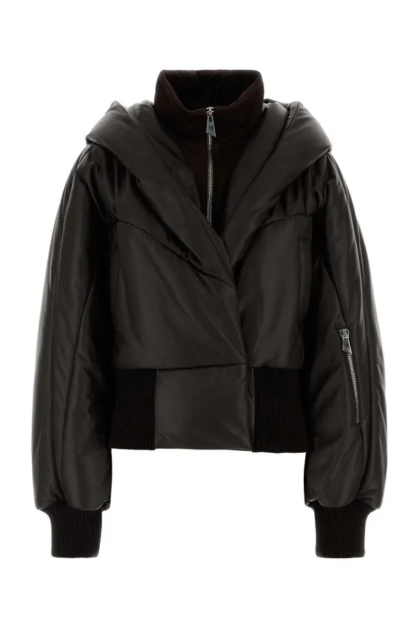 Attico Leather Bomber Jacket - Brown