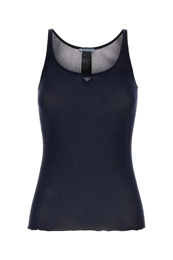 Prada Navy Silk Ribbed Tank Top - Blue