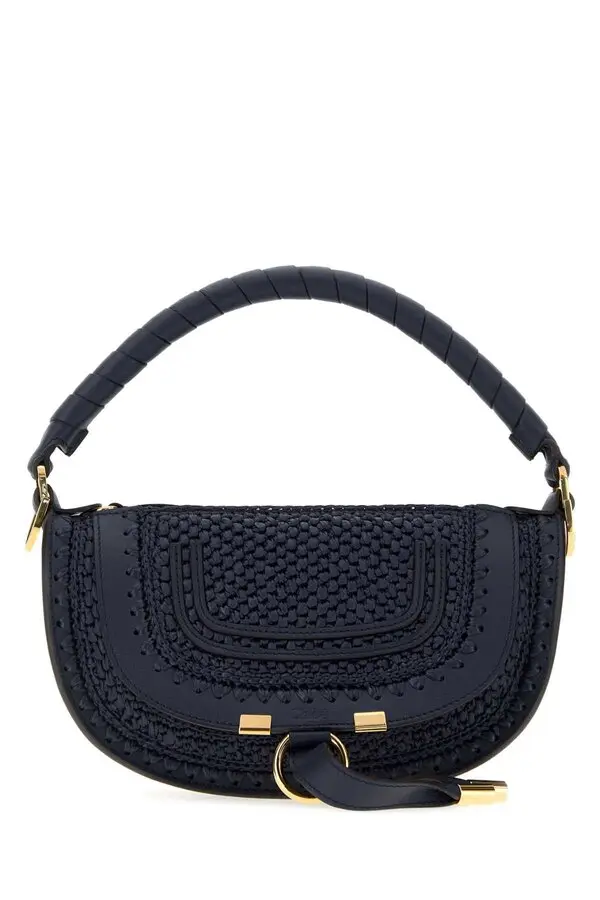 Chloé Navy Raffia And Leather Shoulder Bag - Blue