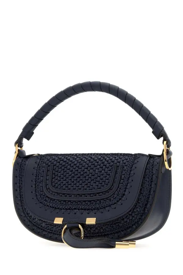 Chloé Navy Raffia And Leather Shoulder Bag - Blue