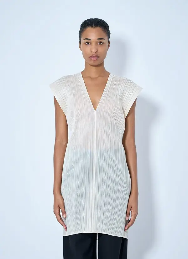 Issey Miyake Sleeveless Pleated Tunic - Cream