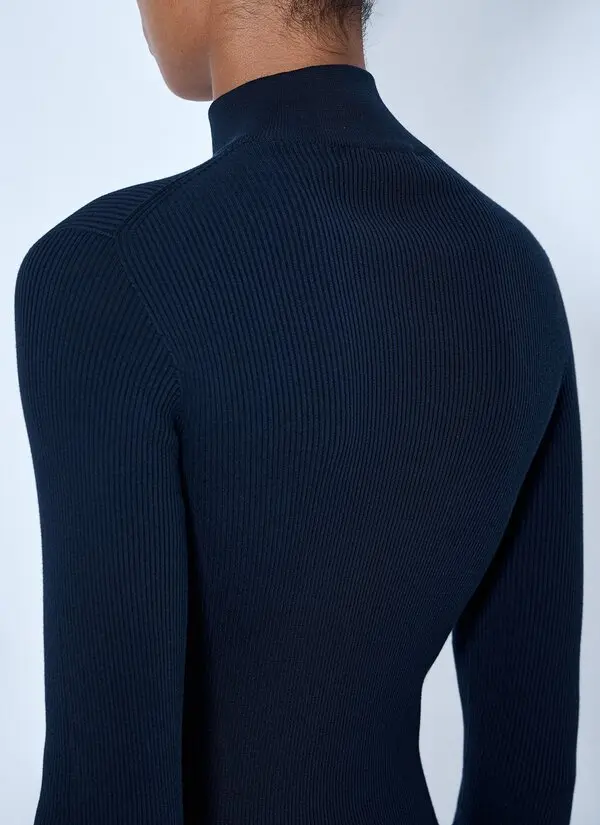 Miu Miu Ribbed Knit Logo Embroidered Zip-up Cardigan - Blue