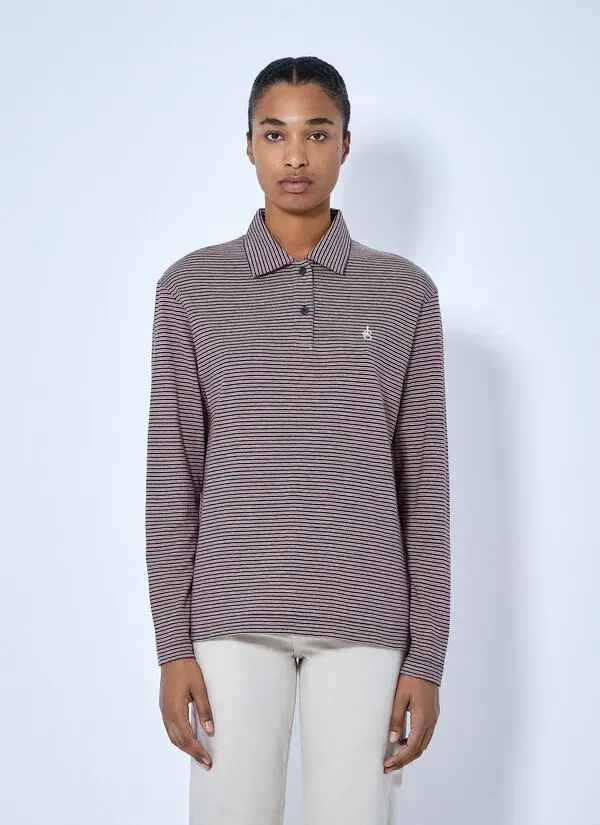 JIL SANDER Long Sleeve Striped Polo Shirt With Embroidered Logo - Red