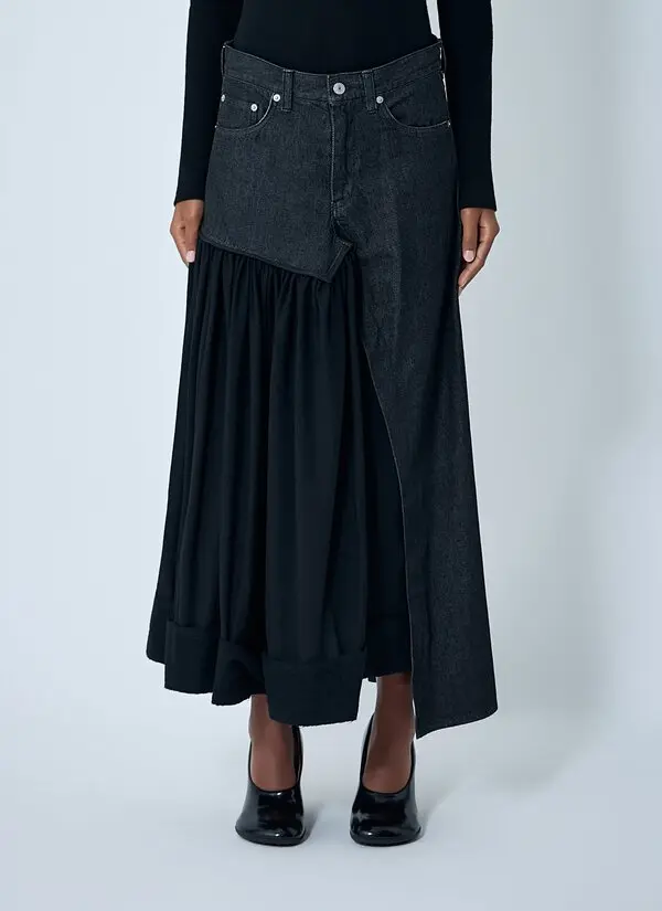 Yohji Yamamoto Cut-off Combination Midi Skirt - Black