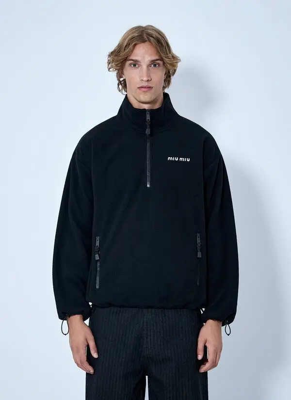Miu Miu Half-zip Fleece Sweatshirt - Black