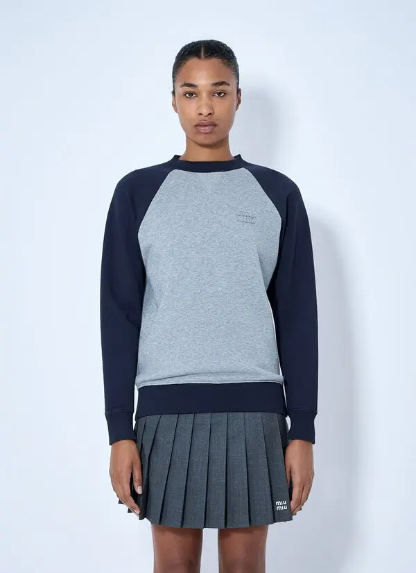 Miu Miu Raglan Sleeve Sweatshirt With Embroidered Logo - Gray
