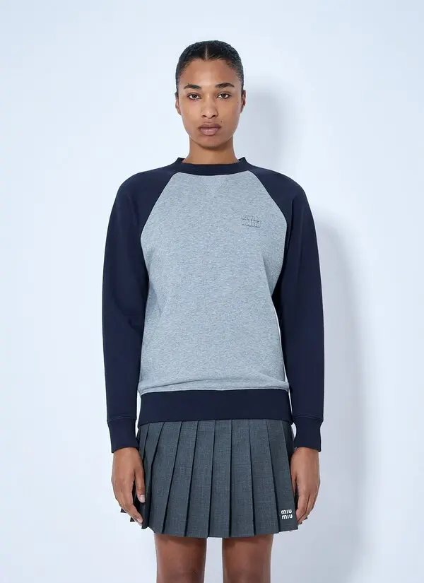 Miu Miu Raglan Sleeve Sweatshirt With Embroidered Logo - Gray