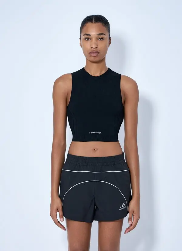 Balenciaga Fitted Ribbed Knit Sleeveless Crewneck Top - Black