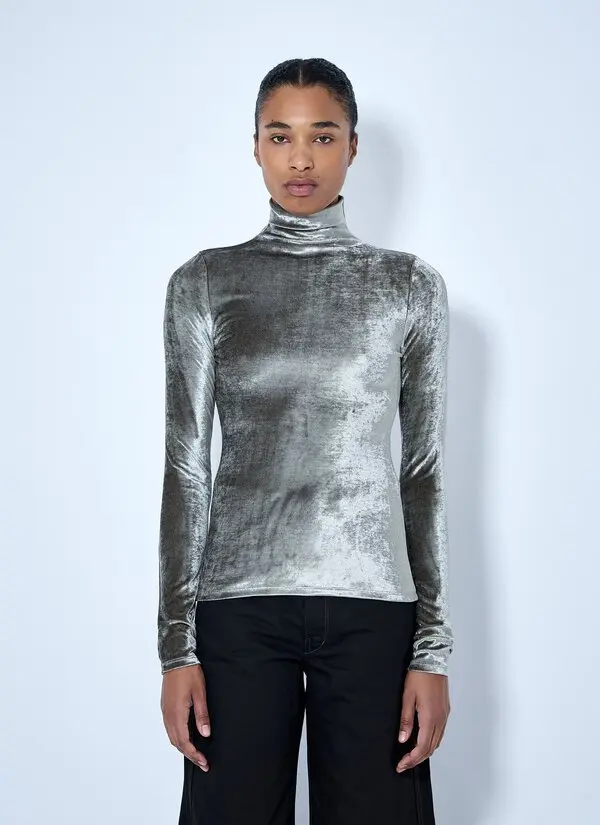 LEMAIRE Fitted High Neck Velour Top - Silver