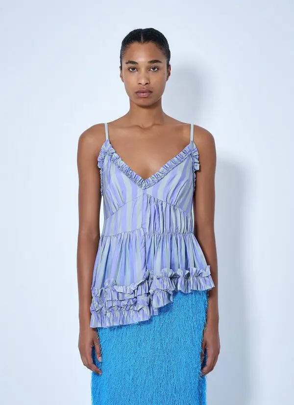 Dries Van Noten Striped Ruffled V-neck Camisole - Multicolor