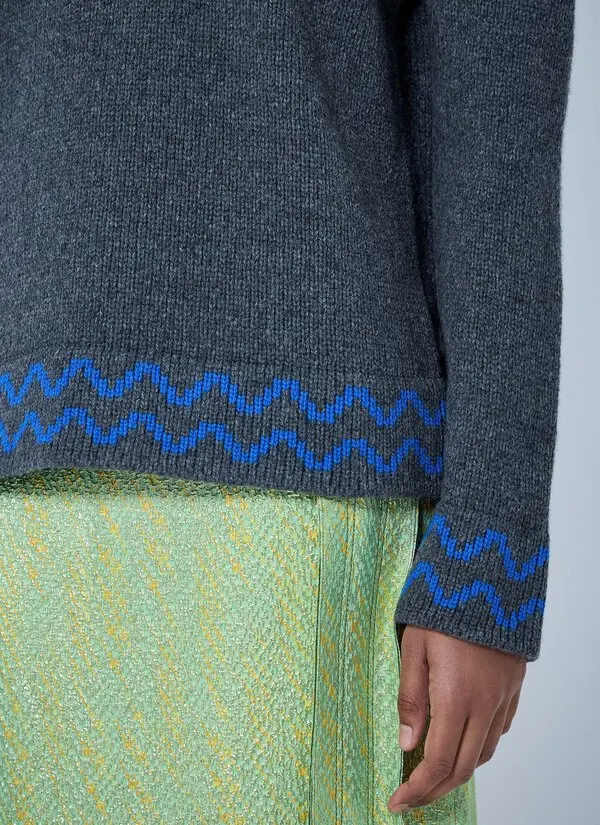 Marni V-neck Textured Knit Sweater With Contrast Hem - Gray