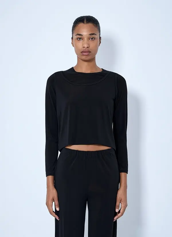 Issey Miyake Long Sleeve Cropped Top - Black