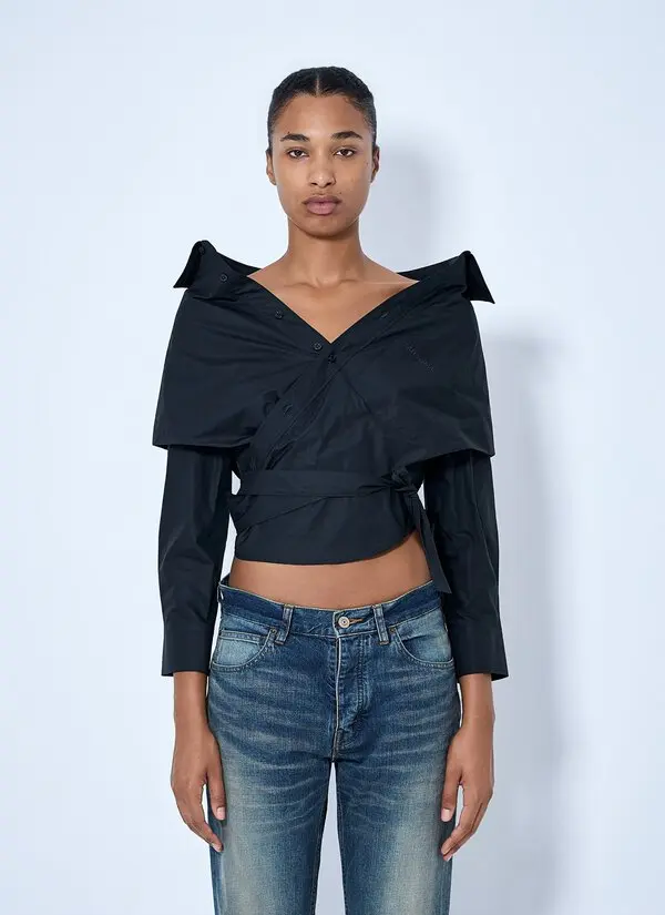 Balenciaga Off-shoulder Wrap Shirt - Black