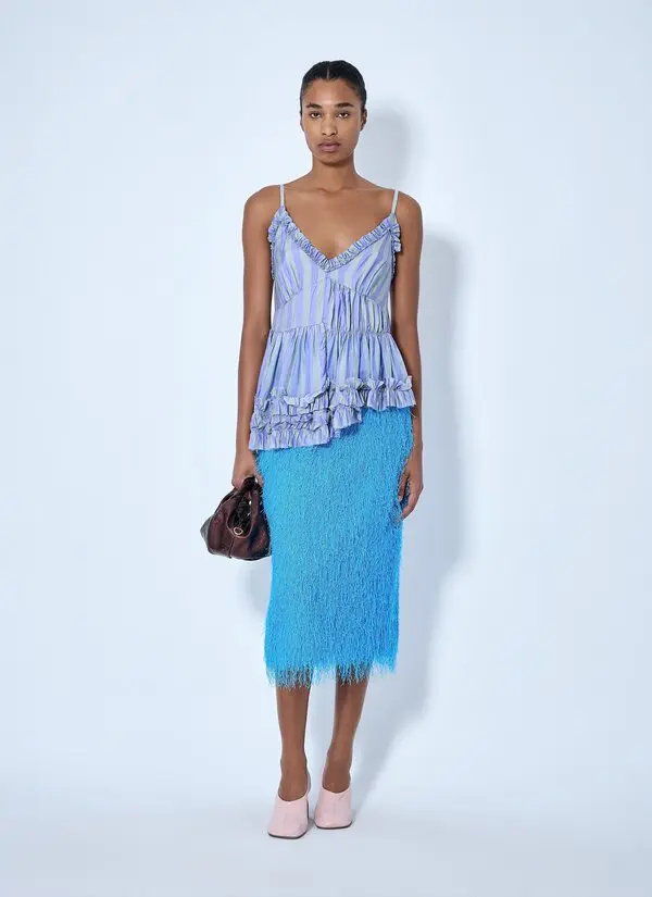 Dries Van Noten Pencil Midi Skirt With Textured Fringe - Blue