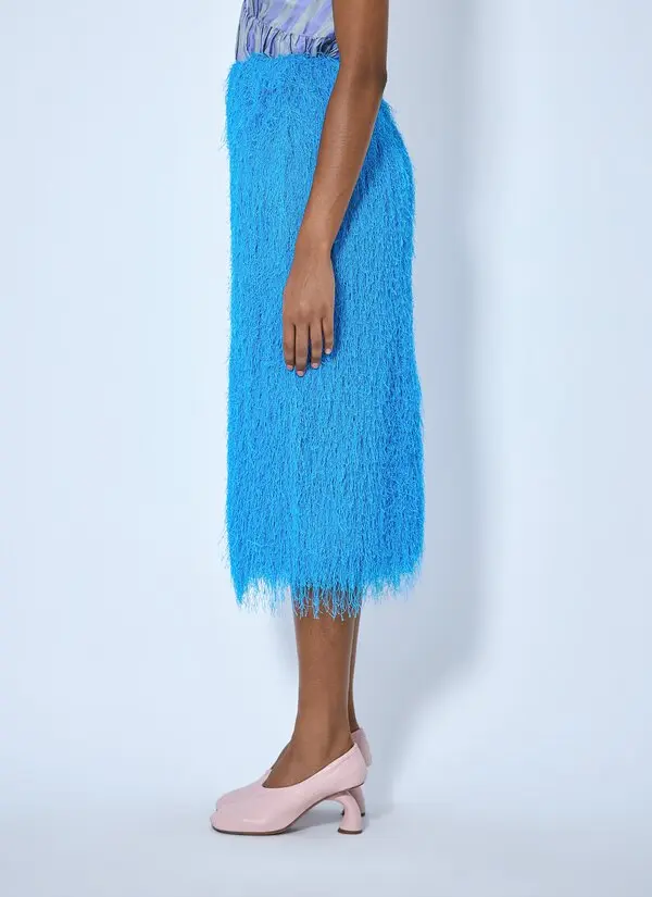 Dries Van Noten Pencil Midi Skirt With Textured Fringe - Blue