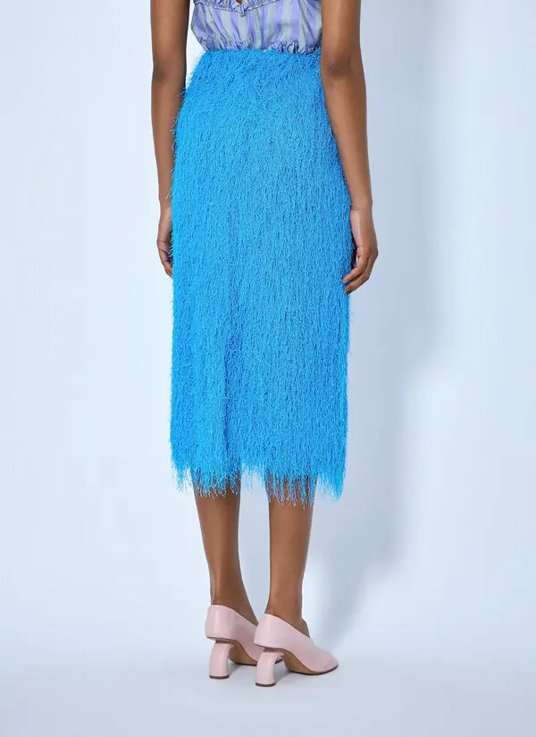 Dries Van Noten Pencil Midi Skirt With Textured Fringe - Blue