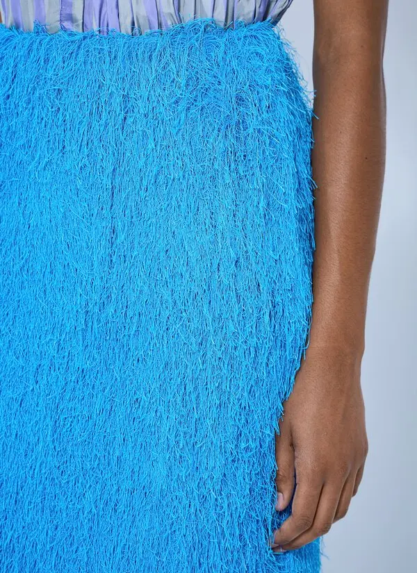 Dries Van Noten Pencil Midi Skirt With Textured Fringe - Blue