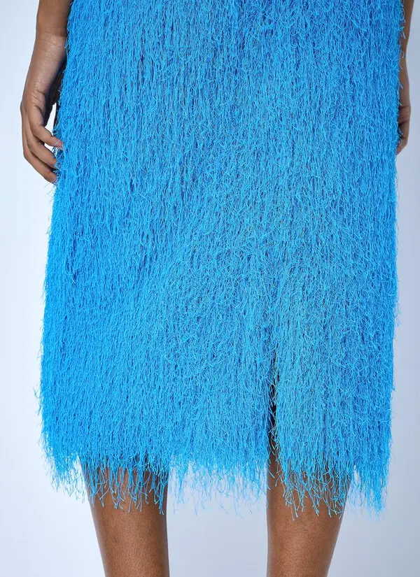 Dries Van Noten Pencil Midi Skirt With Textured Fringe - Blue