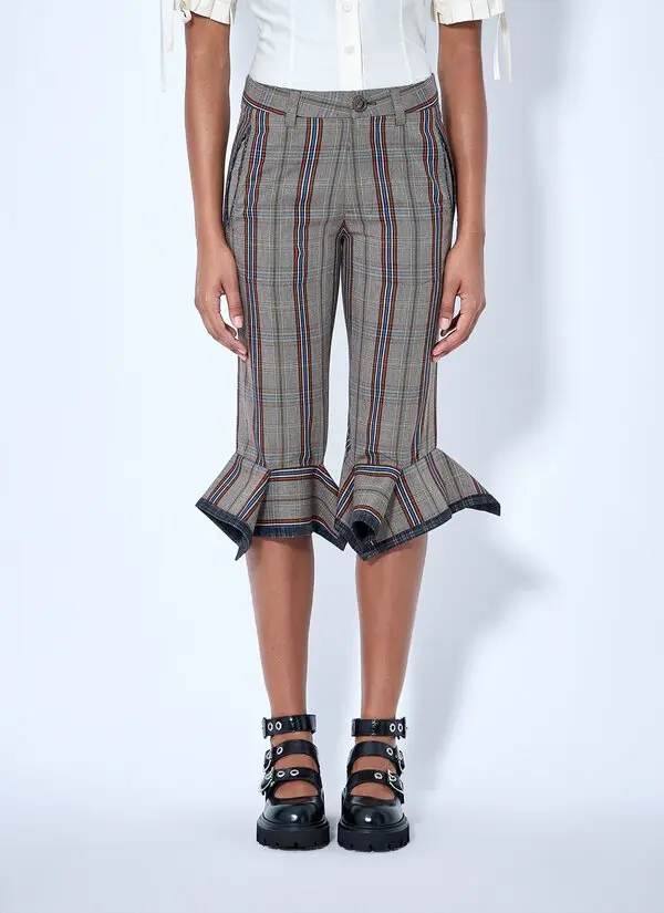 VIVIENNE WESTWOOD Flared Plaid Cropped Trousers - Cream