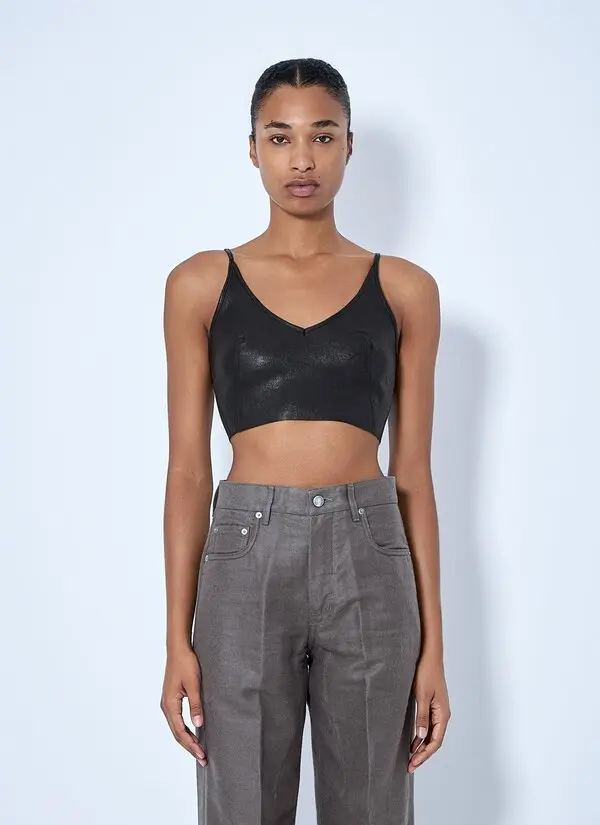 Rick Owens V-neck Leather Crop Top - Black