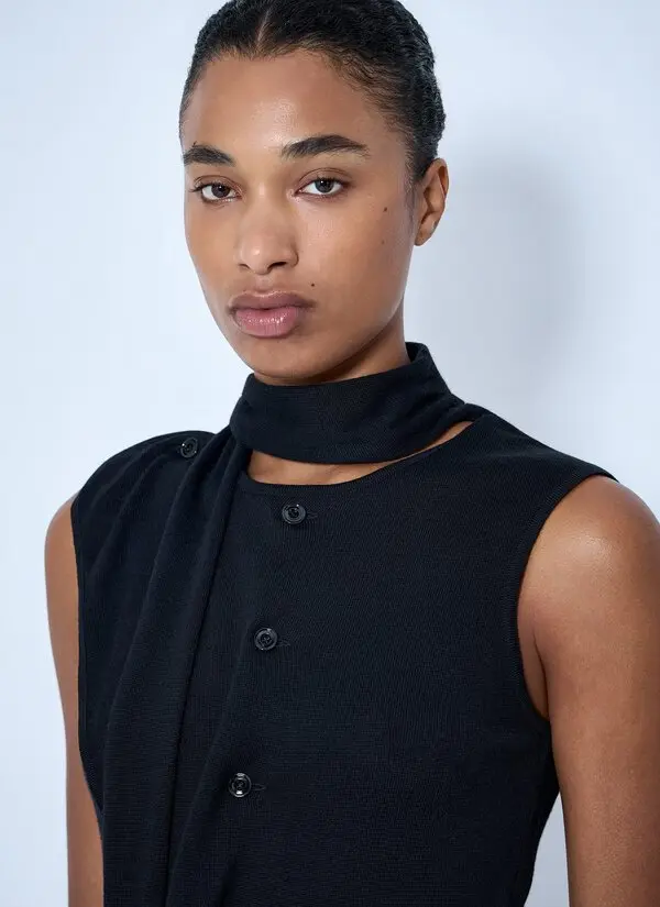 LEMAIRE Asymmetrical Vest With Scarf Detail - Black