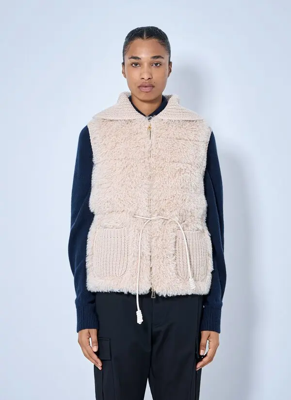 Moncler Sherpa-lined Knitted Vest - Cream