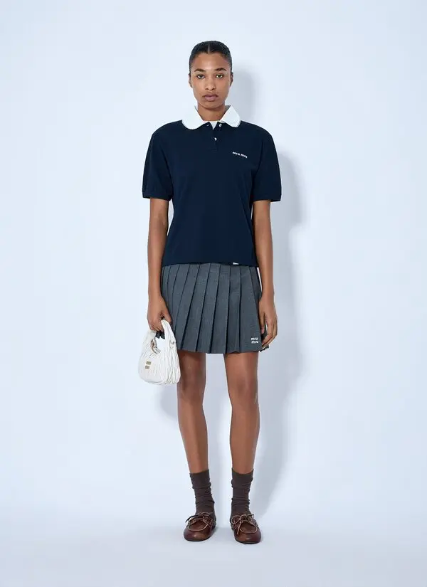 Miu Miu Cotton Piqué Polo Shirt With Embroidered Collar